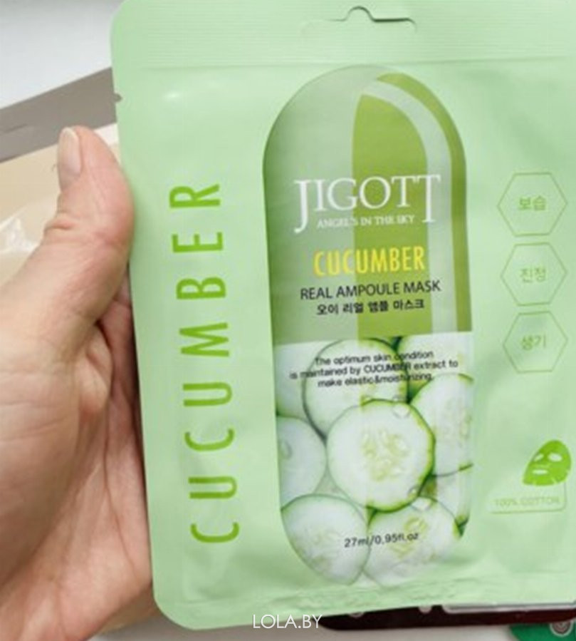 Тканевая маска для лица JIGOTT ОГУРЕЦ CUCUMBER Real Ampoule Mask купить ...